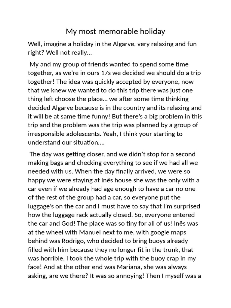 My Most Memorable Holiday | PDF