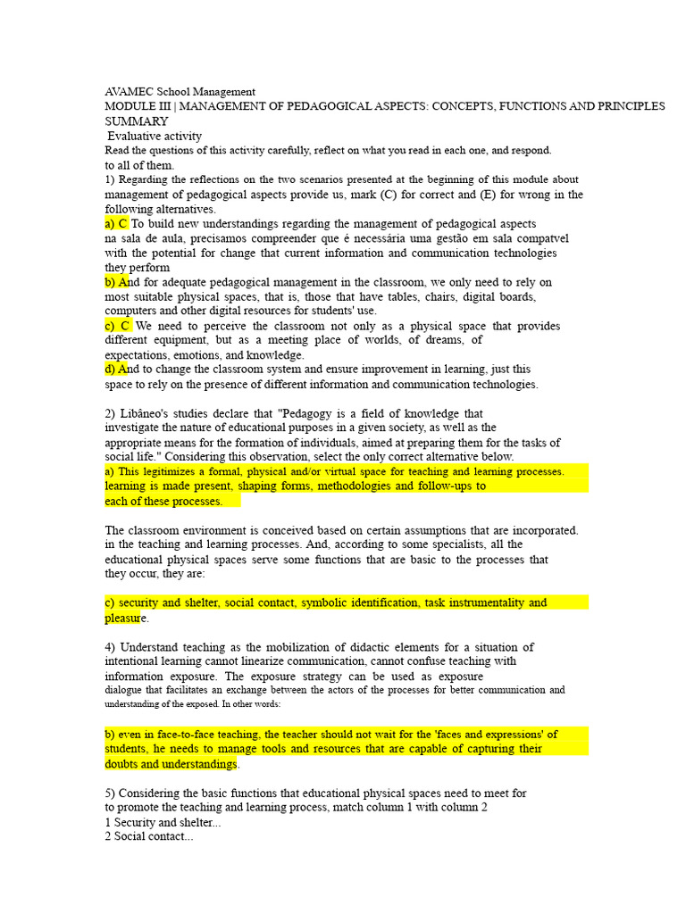 AVAMEC School Management MODULE III | PDF | Pedagogy | Classroom