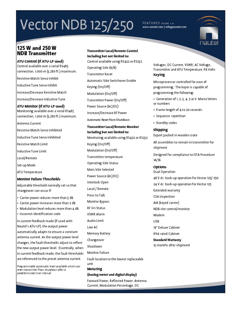 Vector NDB 125-250 2008-01 | PDF | Radio | Telecommunications Engineering