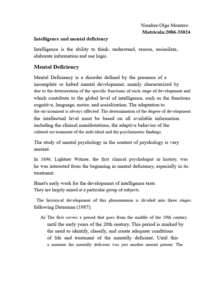 Understanding Mental Deficiency and Intelligence | PDF | Intellectual ...