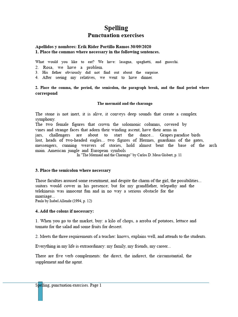 Spelling and Punctuation Exercises | PDF | Comma | Orthography