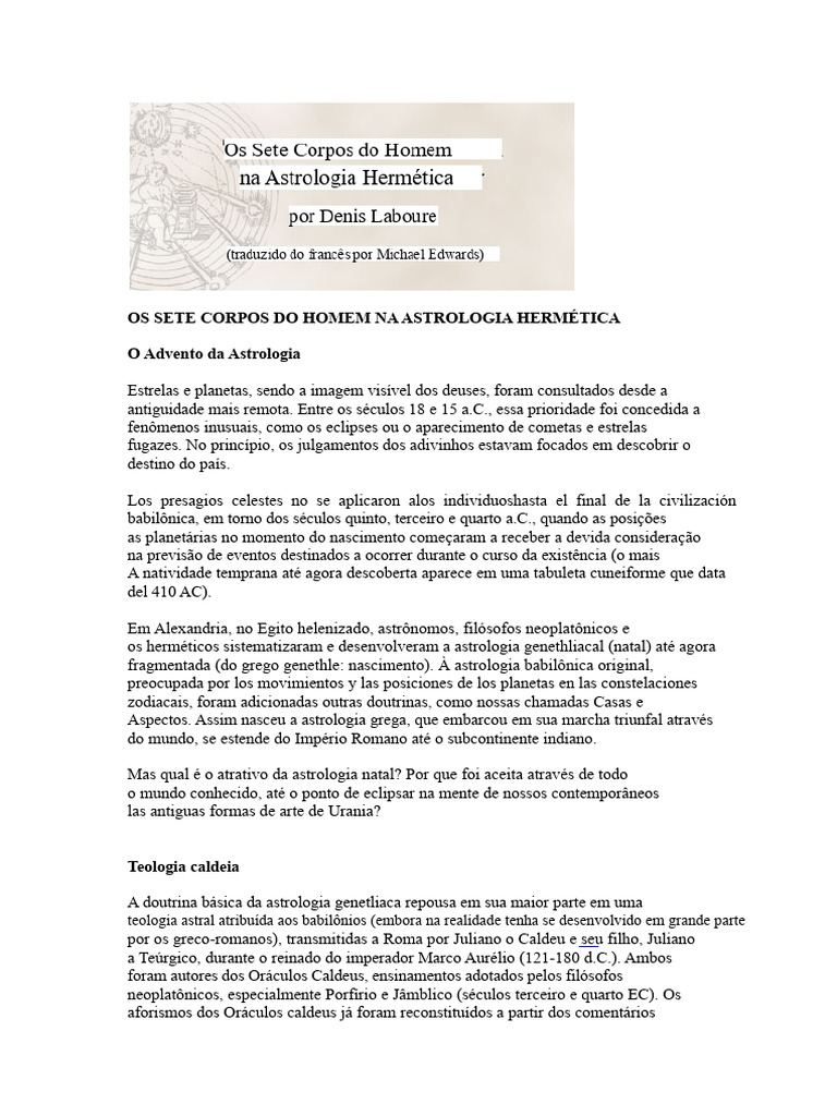Astrologia Hermética: Os Sete Corpos Humanos | PDF | Astrologia | Planetas