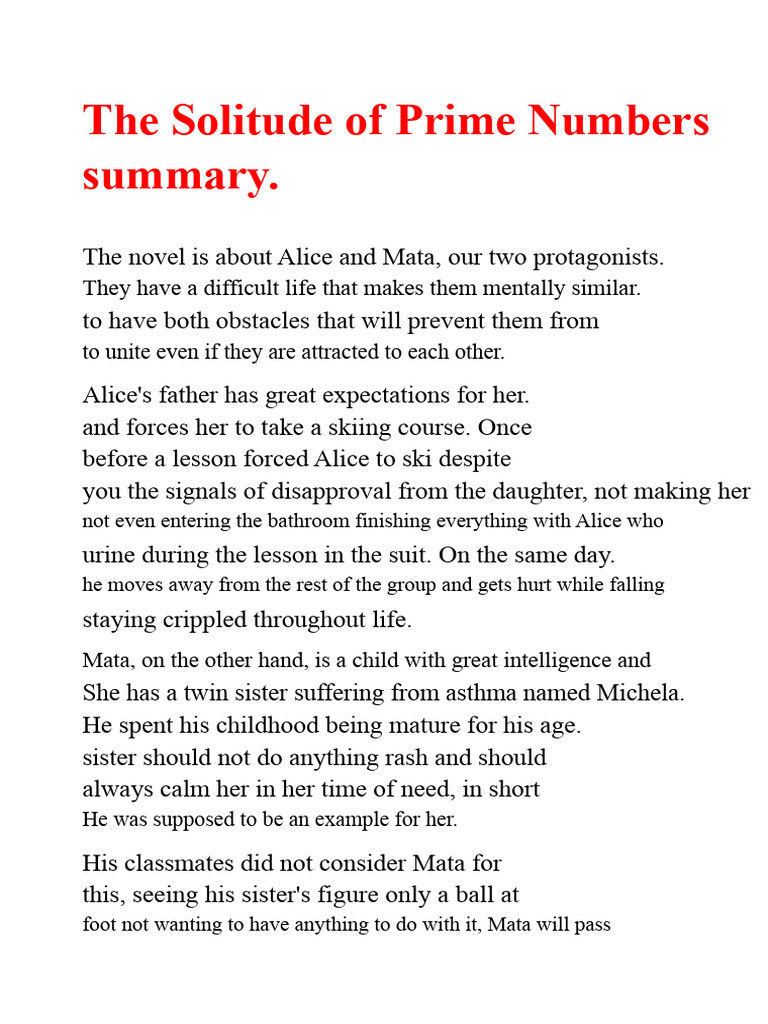 The Solitude of Prime Numbers Summary | PDF