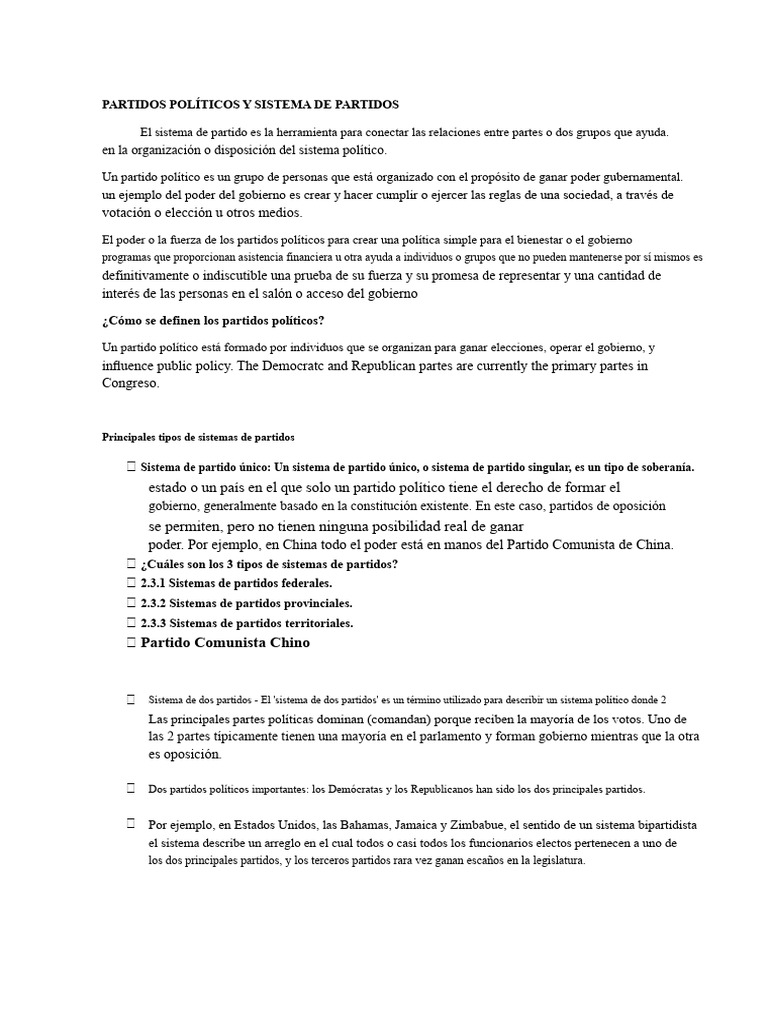 Tipos de Sistemas de Partidos Políticos | PDF | Gobierno | Toma de ...