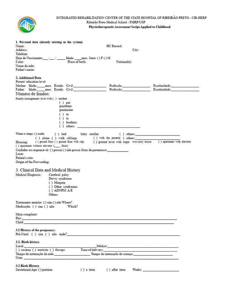 CIR - Pediatric Neurofunctional Physiotherapy Evaluation Form | PDF ...