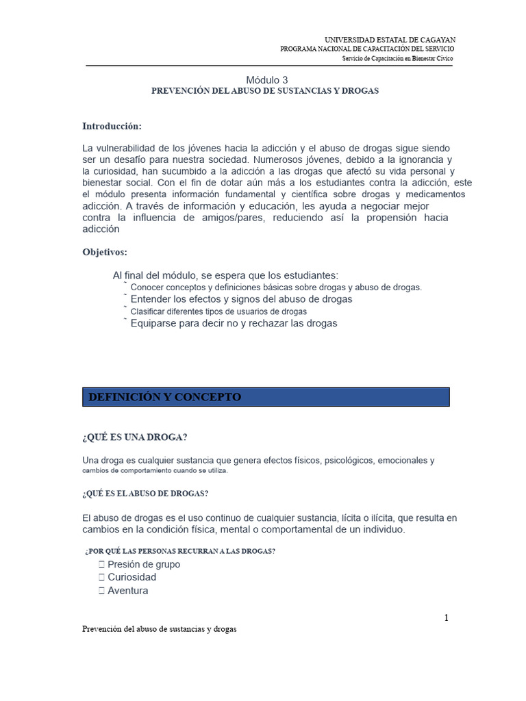 Módulo-3-Conciencia Sobre Drogas | PDF | La dependencia de sustancias | Drogas