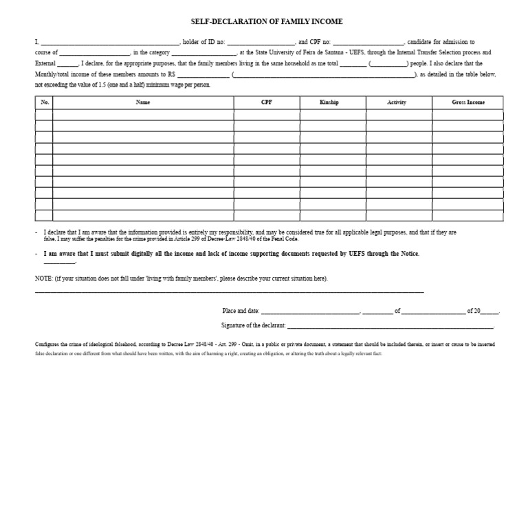Transf231 Family Income Declaration | PDF | Justice | Crime & Violence