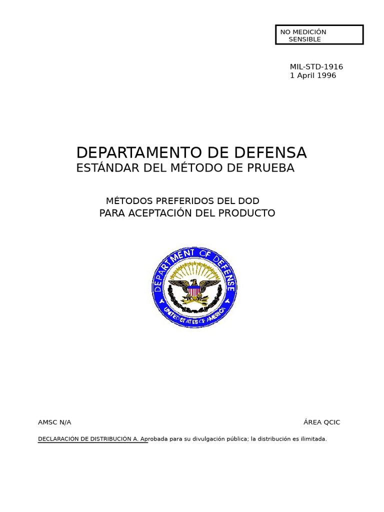 Estándar MIL-STD-1916 de Aceptación DOD | PDF | Calidad (comercial ...