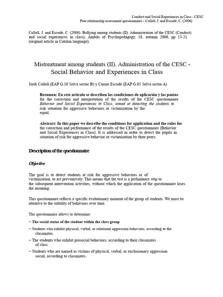 (II) - CESC. Administration of CESC | PDF | Aggression | Bullying