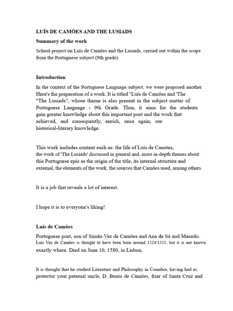 Luís de Camões and The Lusiads (Work) | PDF