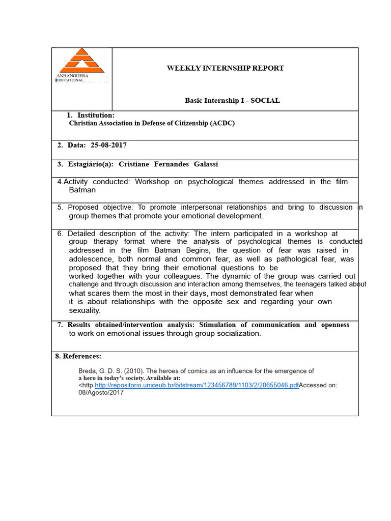 Weekly Internship Report: Social Workshops | PDF | Adolescence | Psychology
