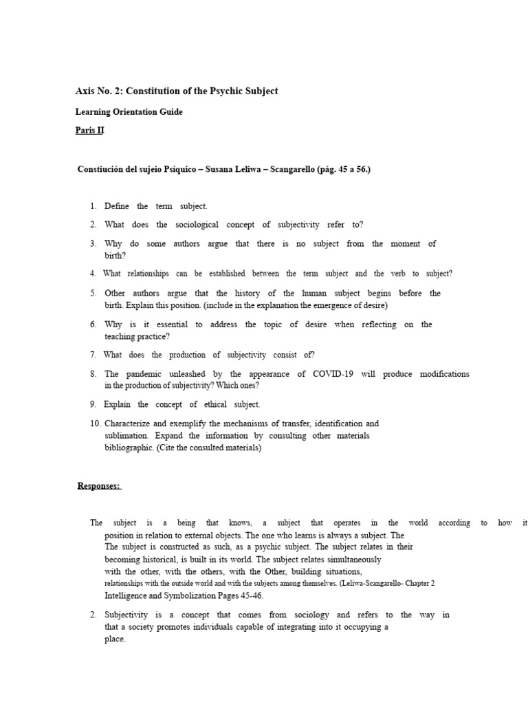 The Construction of The Psychic Subject Part II | PDF | Teachers ...