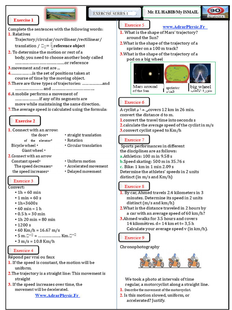 Physics Exercises on Motion and Trajectories | PDF | Speed | Trajectory