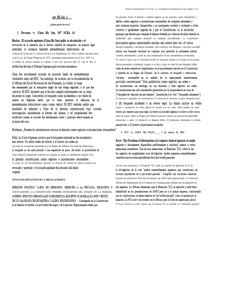 Resumen de Derechos contra Registros Irrazonables | PDF | Cuarta ...