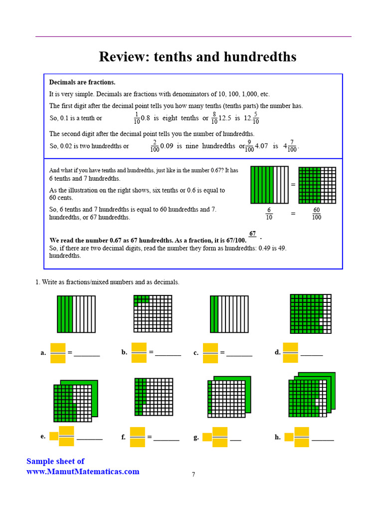 Understanding Tenths and Hundredths | PDF