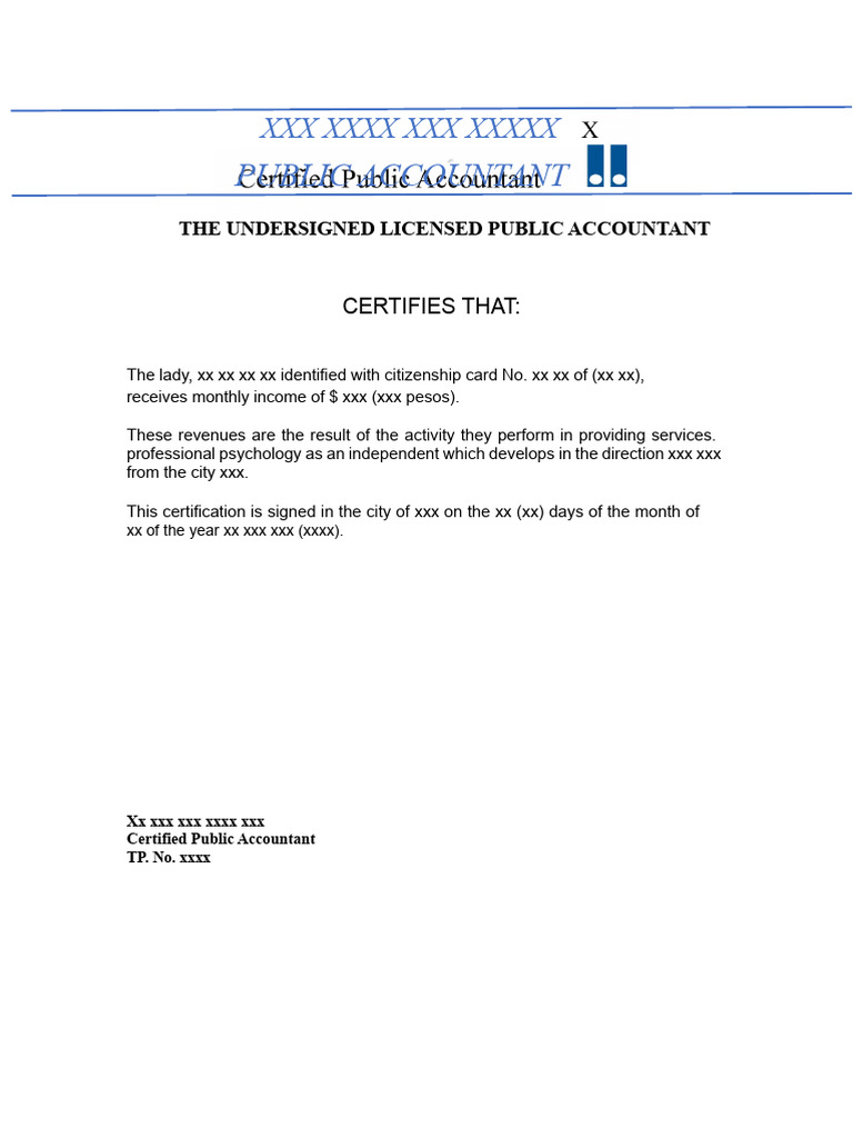 Monthly Income Certification for Psychologist | PDF