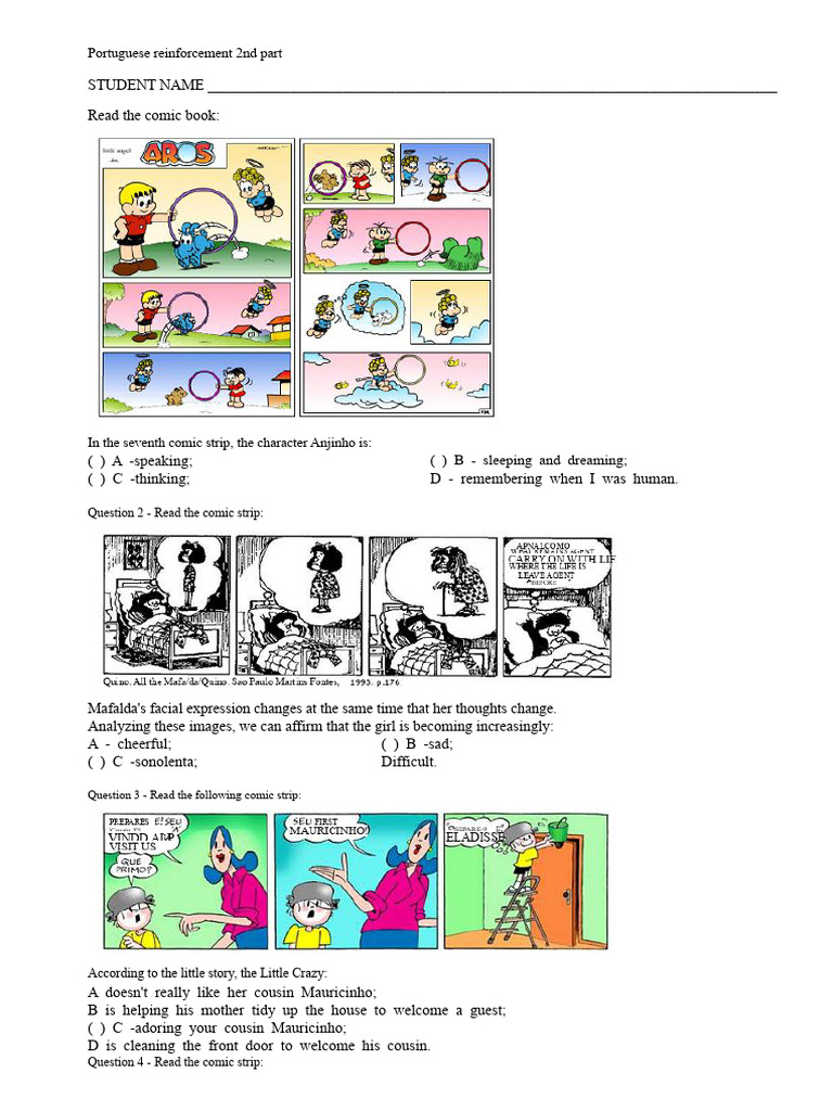 Portuguese Reinforcement Activity Comic 5th Grade (2nd) | PDF