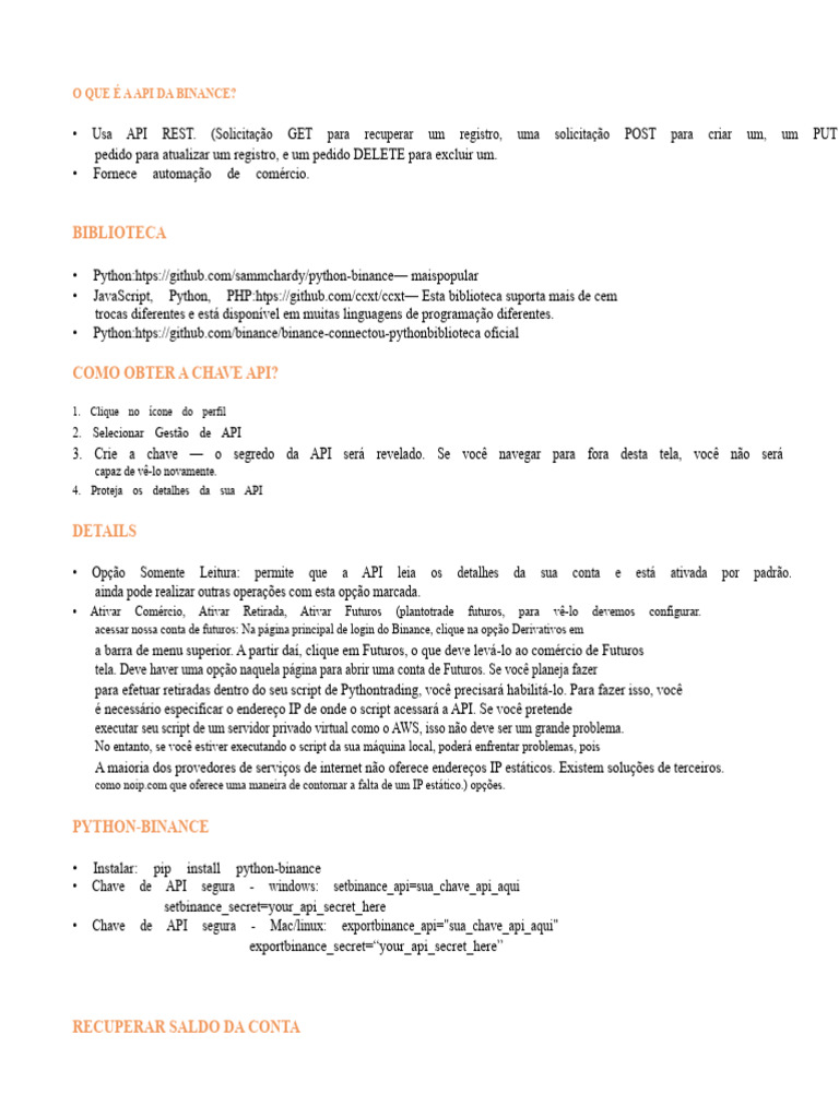Documentação da API Binance | PDF | Python (linguagem de programação ...