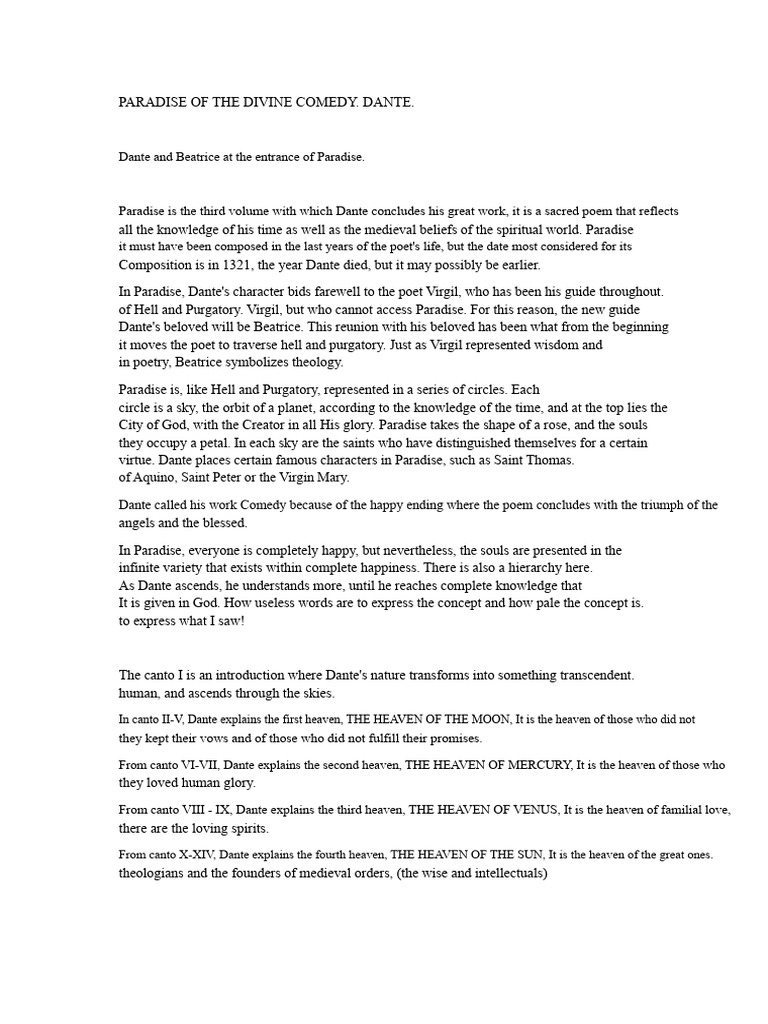PARADISE OF THE DIVINE COMEDY.docx | PDF | Divine Comedy | Religious ...
