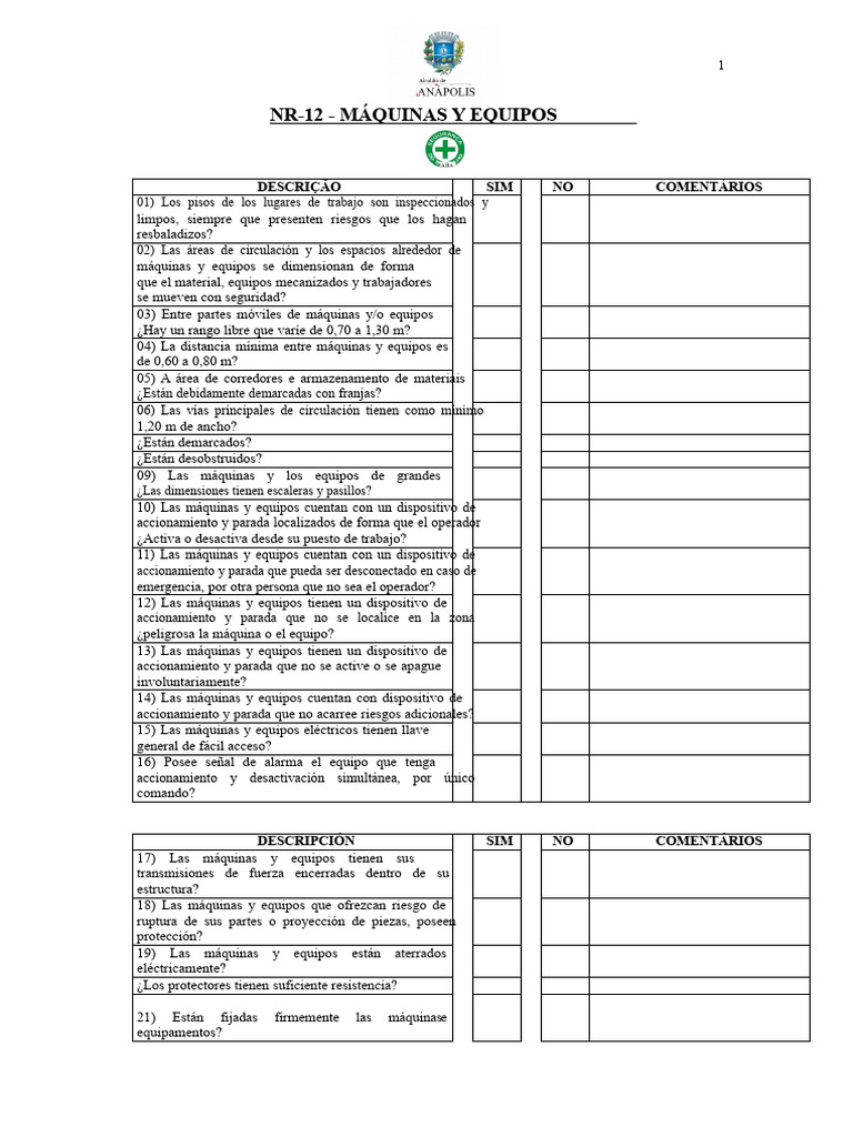 Lista de Verificación NR 12 | PDF