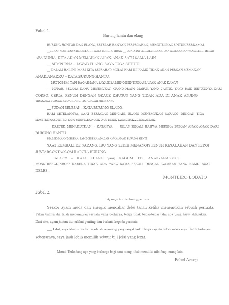 Fabel Burung Hantu dan Ayam Jantan | PDF