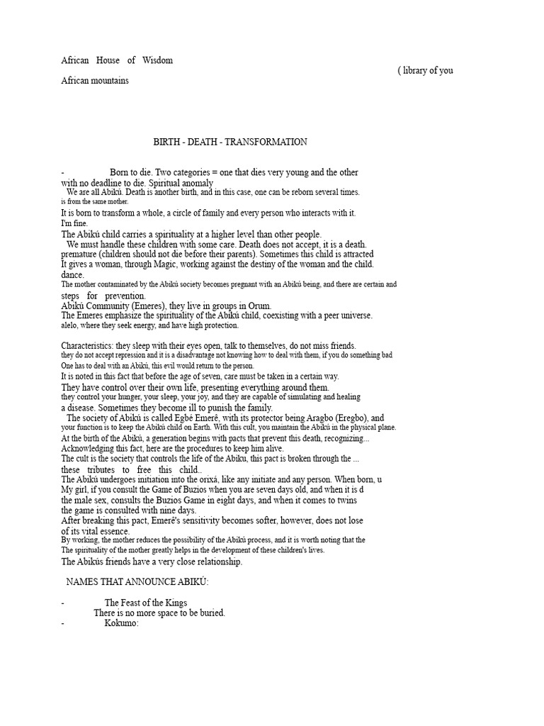 Understanding Abikú Spirituality and Rituals | PDF | Luck | Death