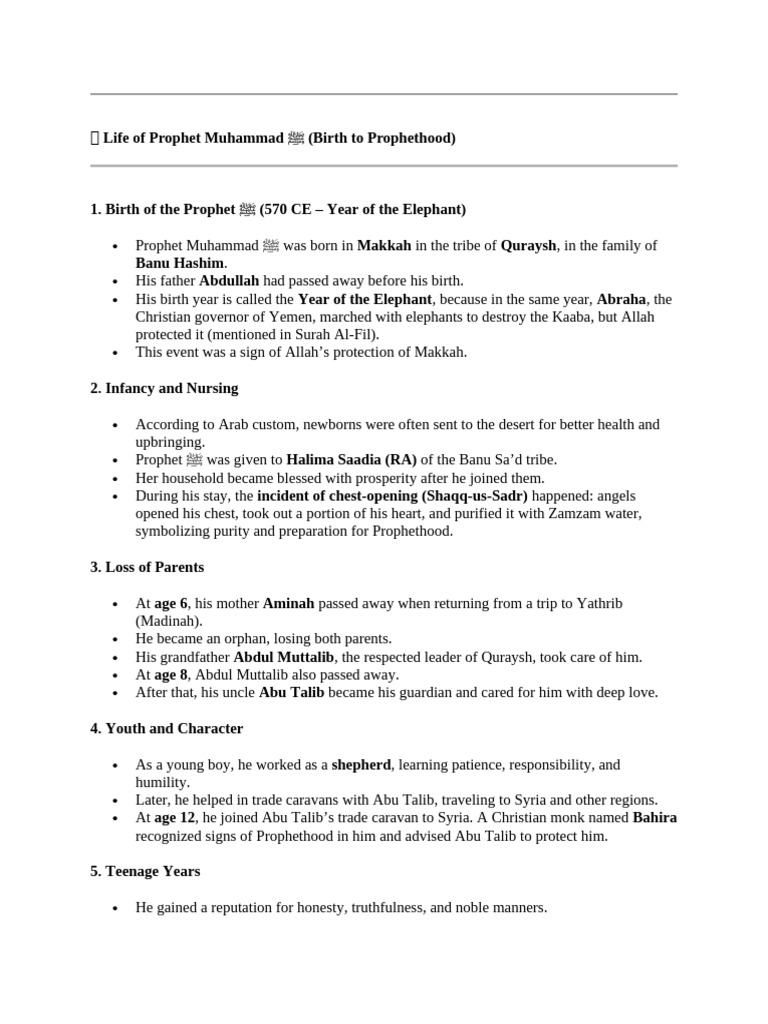 Life of Prophet Muhammad ﷺ: Birth to Prophethood | PDF | Muhammad | Medina