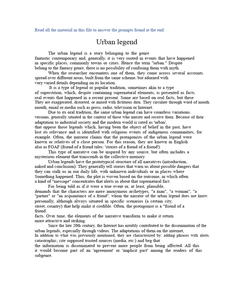 Understanding Urban Legends and Their Impact | PDF | Legends | Narrative