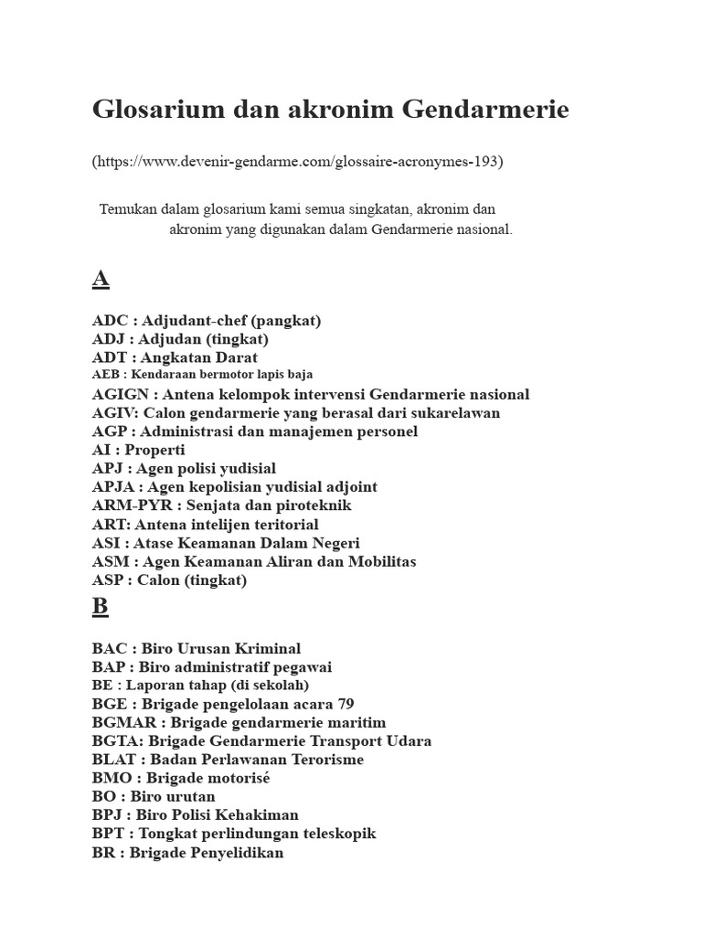 Glosarium Dan Akronim Gendarmerie | PDF