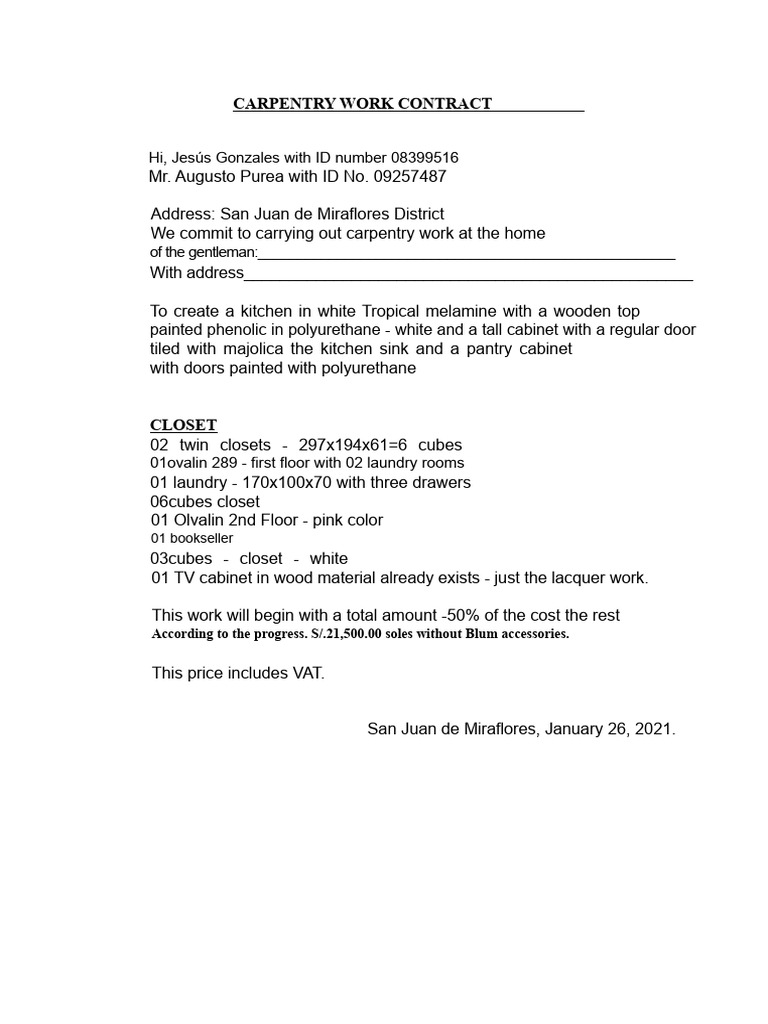 Carpentry Employment Contract | PDF