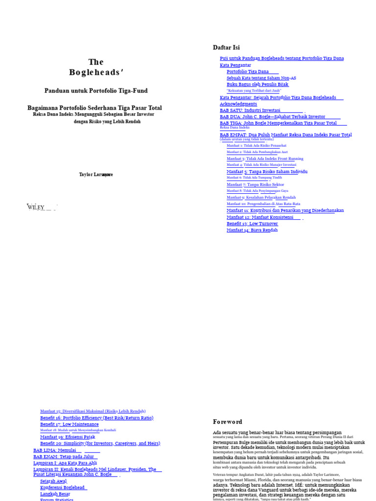 Panduan Bogleheads untuk Portofolio Tiga Dana oleh Taylor Larimore (3 ...