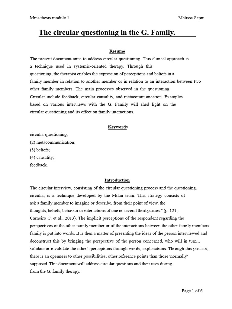 Circular Questioning in Family Therapy | PDF | Information | Family Therapy
