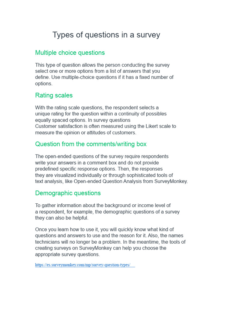 Survey Question Types Explained | PDF | Categorical Variable