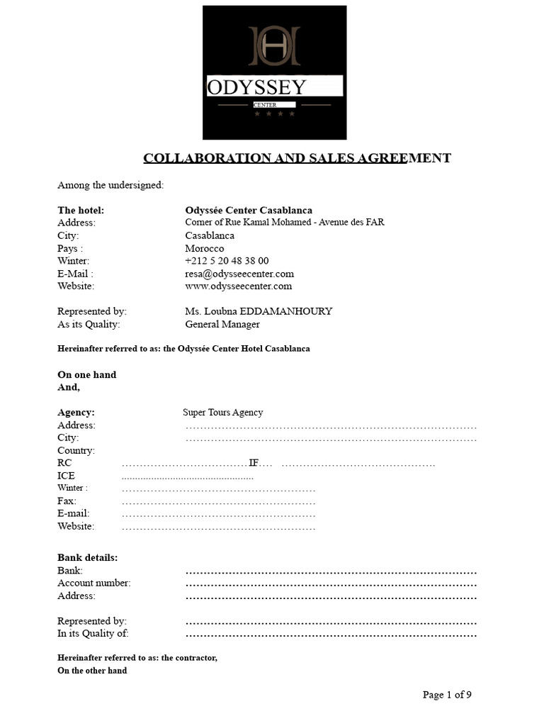 Hotel Collaboration Sales Agreement | PDF | Credit Card | Wire Transfer