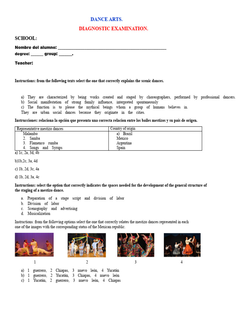 diagnostic exam art dance third | PDF | Dances | Performing Arts