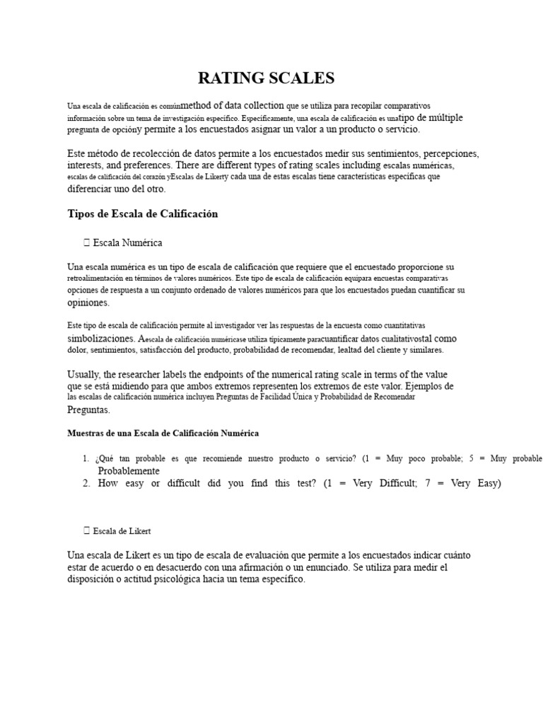 Tipos de Escalas de Calificación y Usos | PDF | Cociente de ...