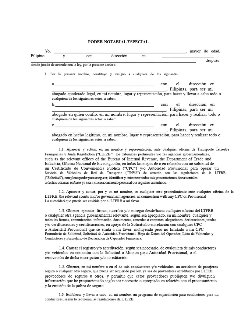 Poder Notarial Especial para TNVS | PDF | Transporte
