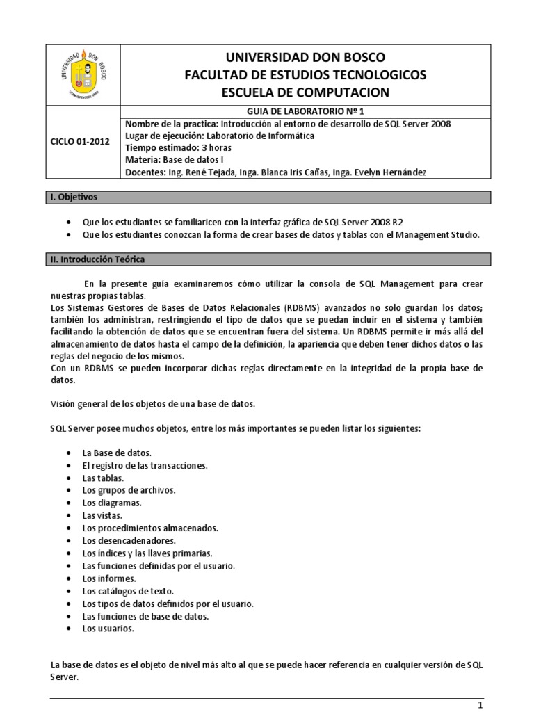 Sql Guia 1 Pdf Servidor Sql De Microsoft Sql