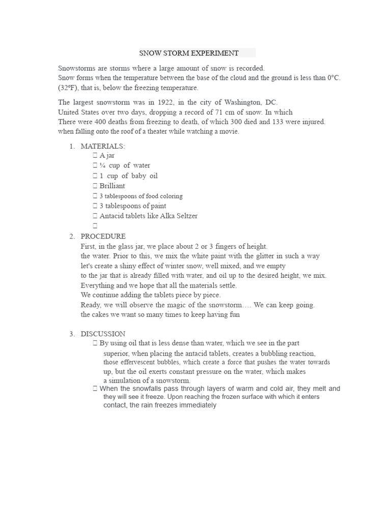 Snowstorm Experiment: DIY Simulation | PDF
