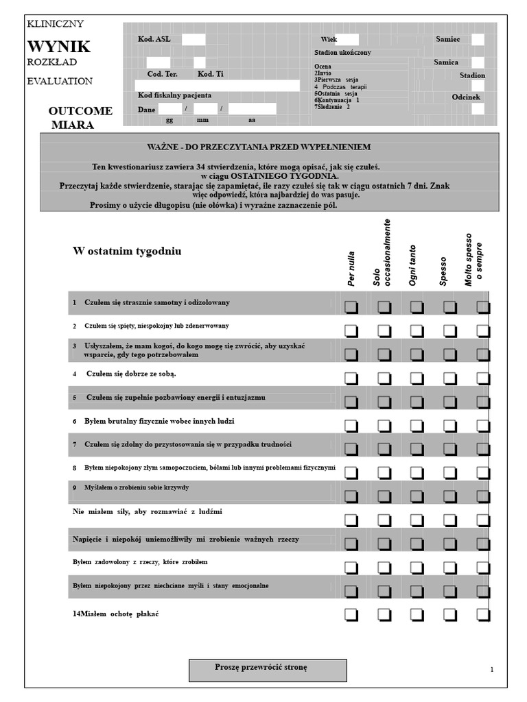 CORE OM Kwestionariusz | PDF