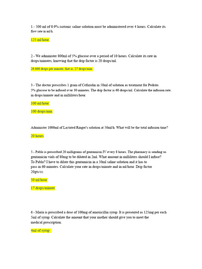 Exercises On Solution Calculations | PDF | Intravenous Therapy | Dose ...