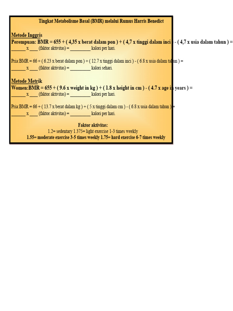 Hitung BMR dengan Rumus Harris Benedict | PDF