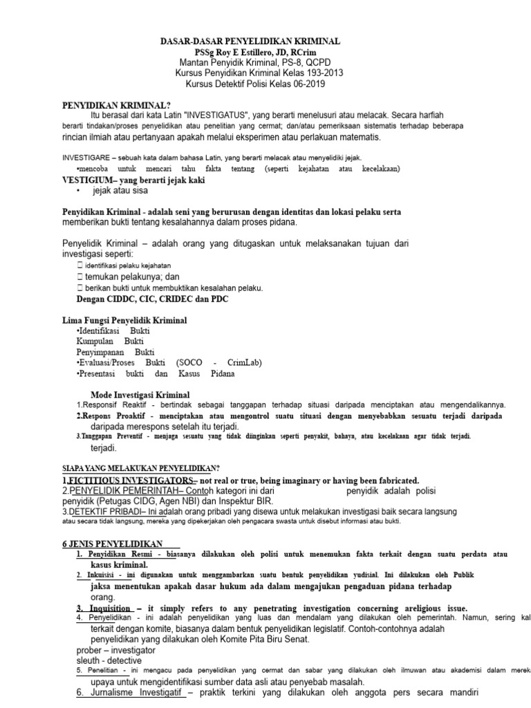 Dasar-Dasar Penyidikan Kriminal | PDF