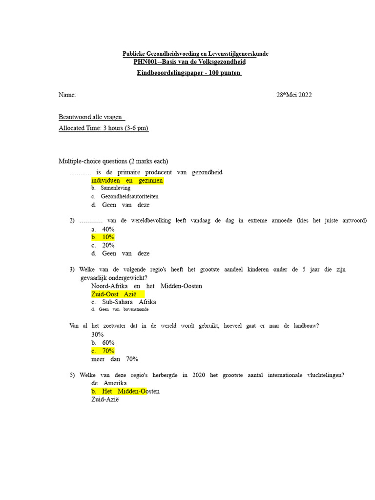 Examenblad - Grondslagen Van de Publieke Gezondheid - Final | PDF