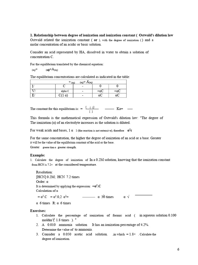 Degree of Ionization and PH | PDF | Ph | Acid Dissociation Constant