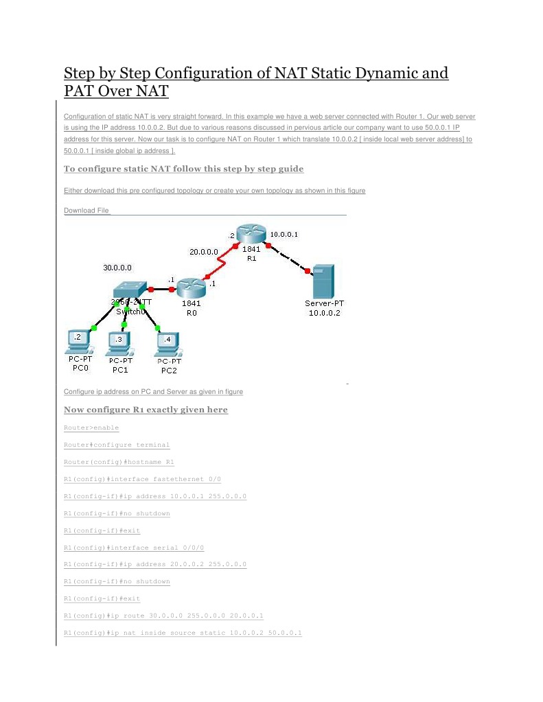 Step by Step Configuration of NAT Static Dynamic and PAT Over NAT | PDF ...