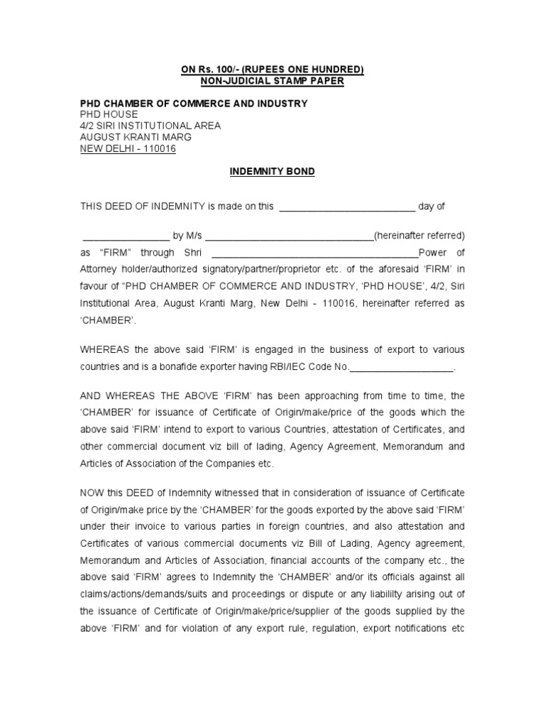 Indemnity Bond | Exports | Invoice
