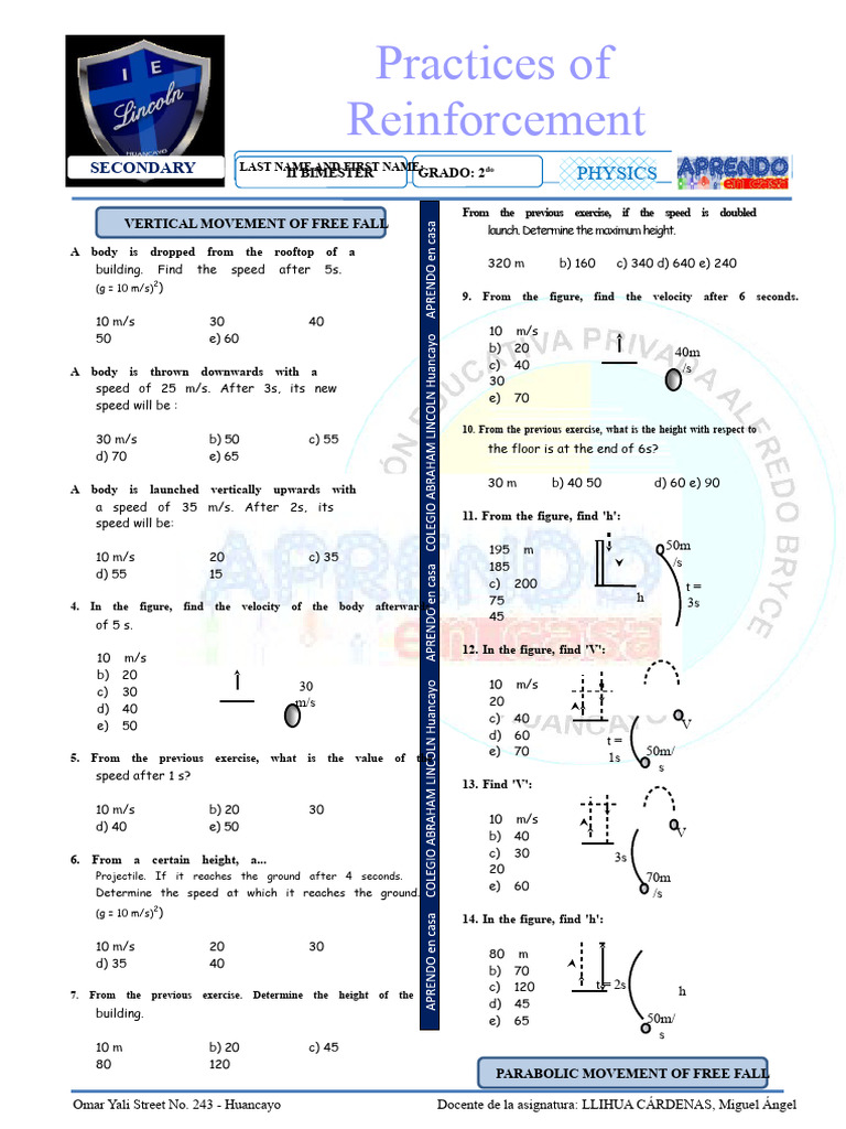 Physics Exercises: Free Fall & Motion | PDF | Acceleration | Mechanics