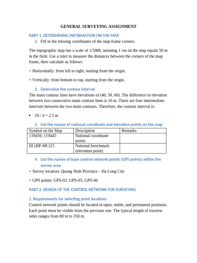 Surveying Assignment: Map Coordinates & Control Network | PDF ...