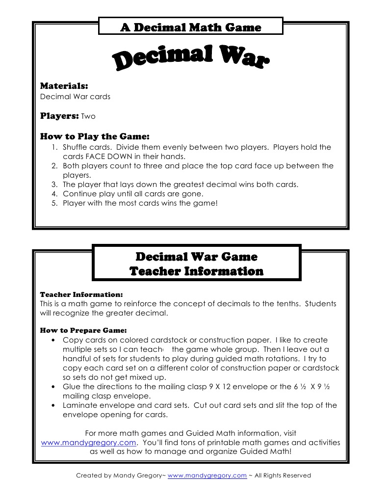 Decimal War Card Game | PDF